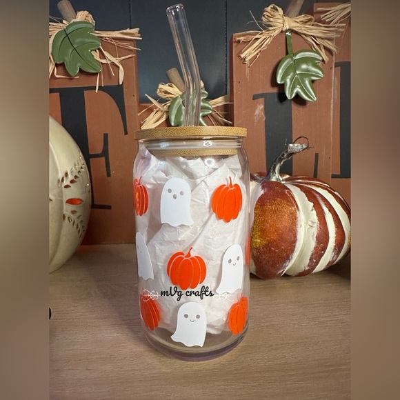 Dining | Hey Boo Glass Tumbler With Straw | Poshmark